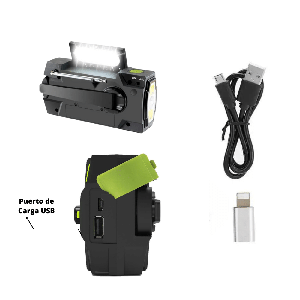 Linterna Multiuso con Radio Carga Celular Luz Led Batería 4000mAh Azul ...