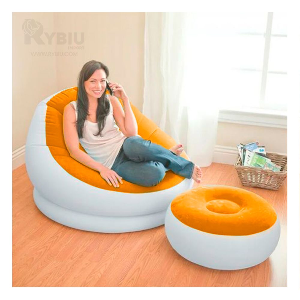 Agradable Sofa y Poof Anaranjado de Calidad - Promart