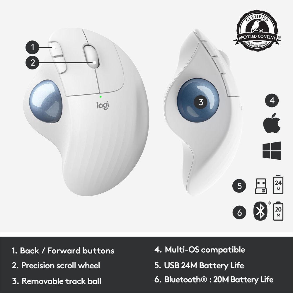 Mouse Inalámbrico Logitech Ergo M575 con Trackball Blanco - Promart