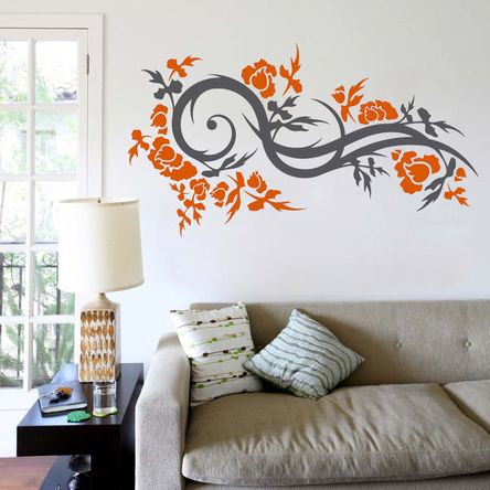Vinilo Hojas y Curvas Gris Oscuro Naranja Mediano Sticker Pegatina ...