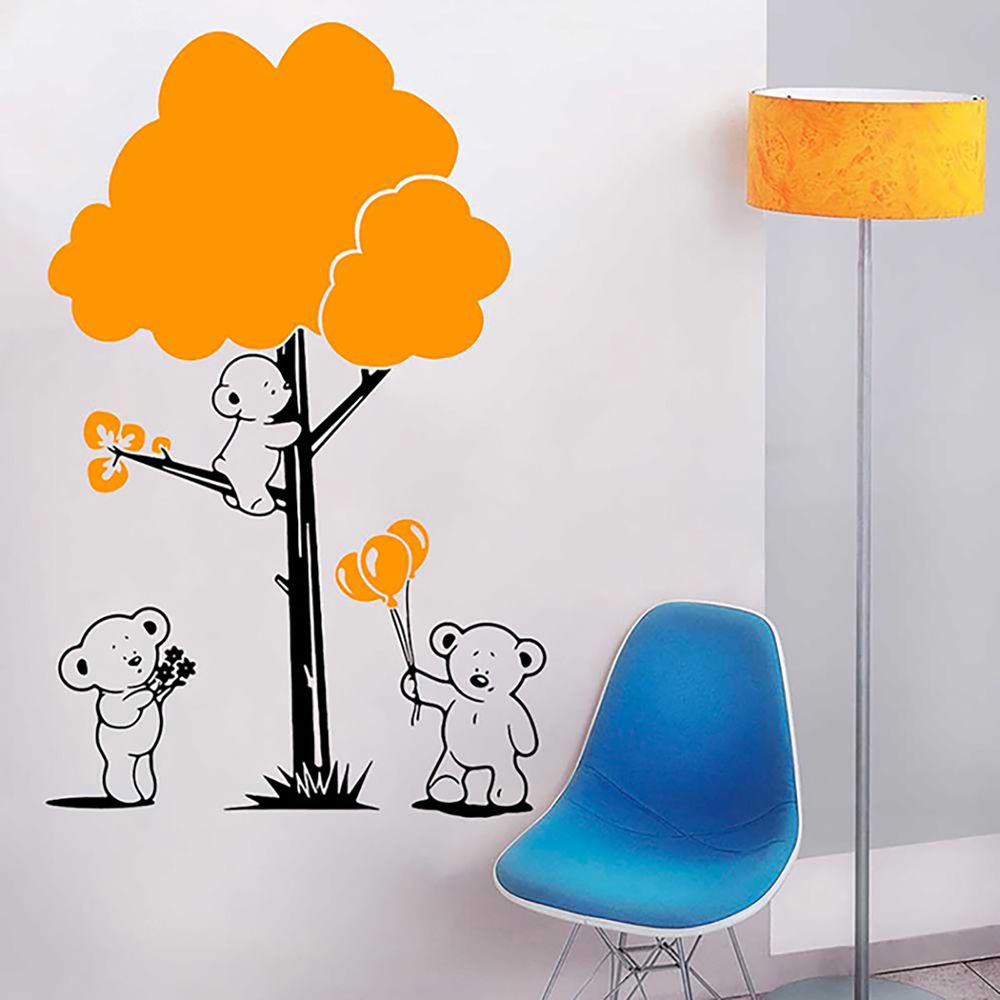 Vinilo Osos y Árbol Negro Naranja Pequeño Sticker Pegatina Viniles - Promart