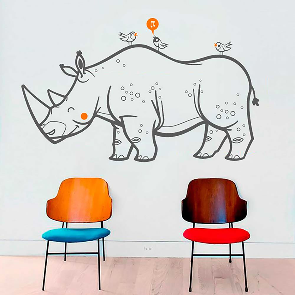 Vinilo Rinoceronte y Aves Naranja Mediano Sticker Pegatina Viniles ...