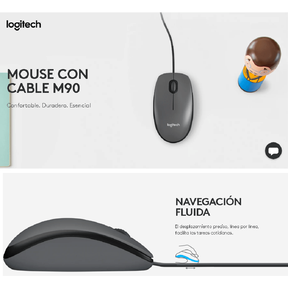 Mouse standar negro Logitech M90 USB Cable - Promart