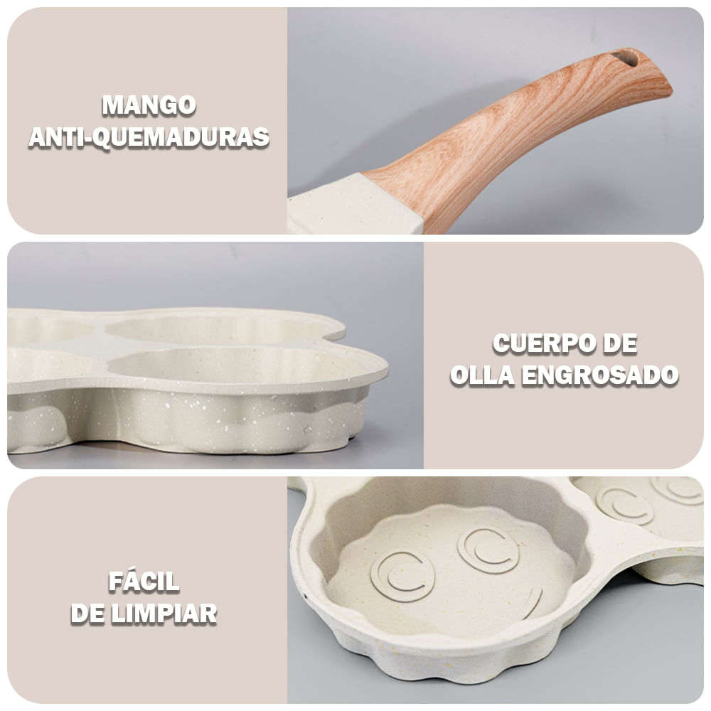 Sartén Antiadherente 4 Divisiones con Diseños Kawaii G02 Crema - Promart