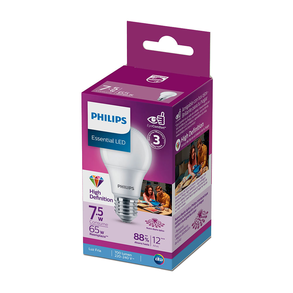 Foco LED Philips Essential E27 7.5W Luz Fría - Promart