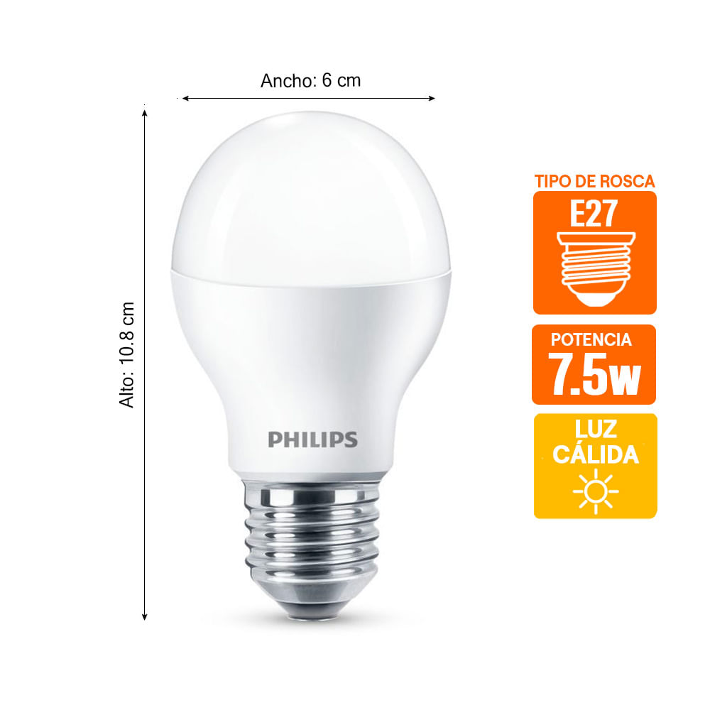 Foco LED Philips Essential E27 7.5W Luz Cálida - Promart