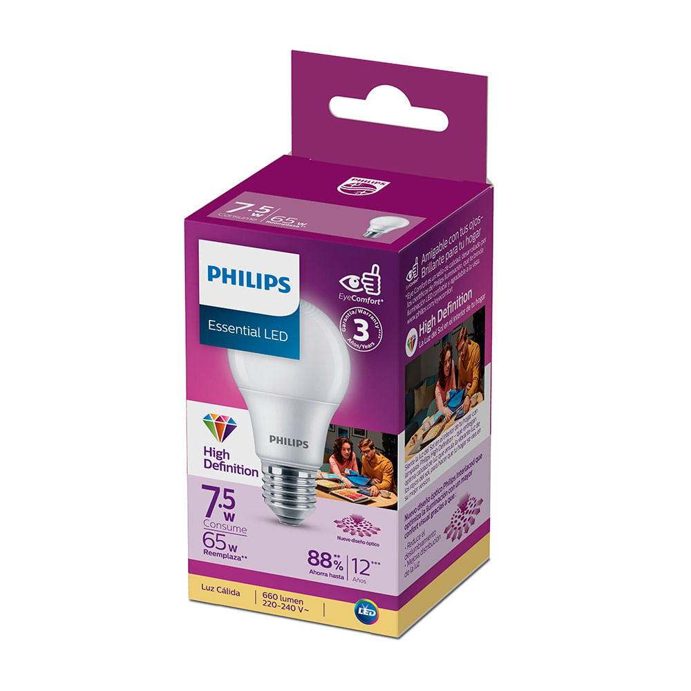 Foco LED Philips Essential E27 7.5W Luz Cálida - Promart
