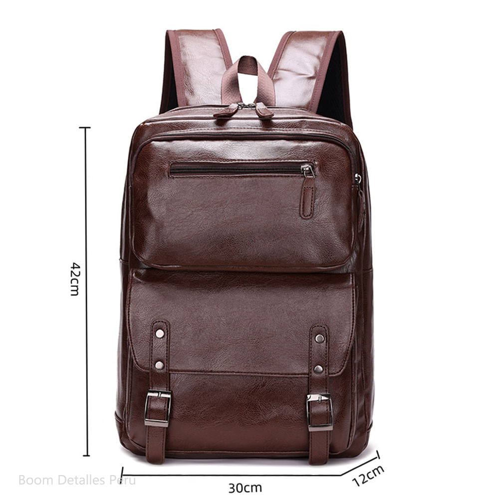 Mochila de Cuero para Hombre con Porta Laptop Moda - Marrón Oscuro ...