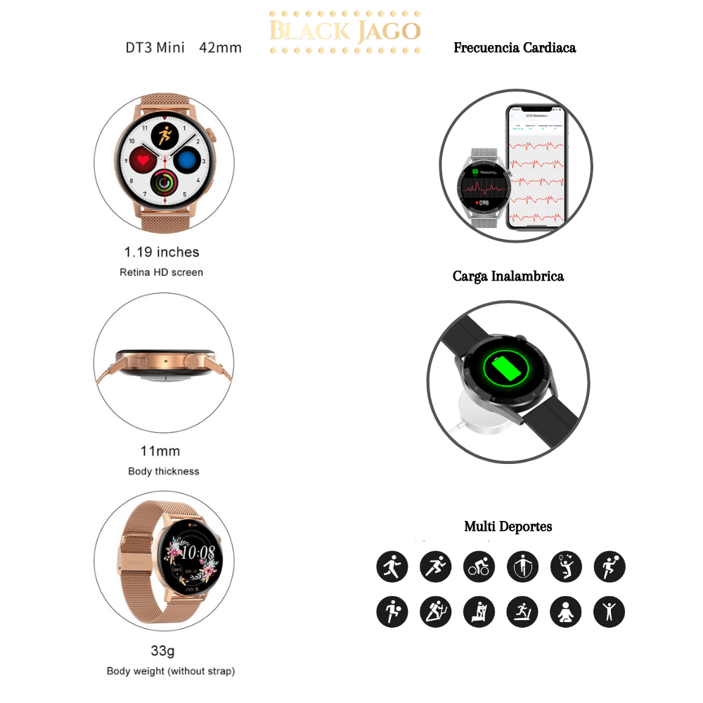 Smartwatch Dt3 Mini Reloj Doble Correa Alta Gama Nfc Gps Rosa - Promart