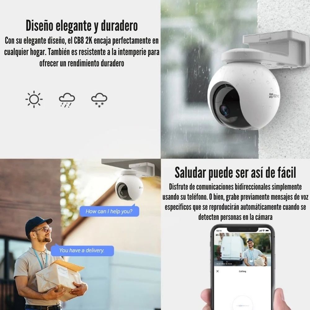 Cámara IP EZVIZ CB8 2K 3MP con Batería Recargable 210 Días Blanco ...