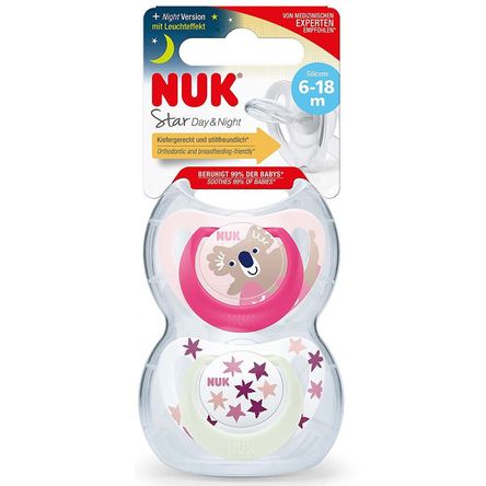Chupón Nuk Star Día y Noche 6 a 18 Meses Niña 351073678200 - Promart