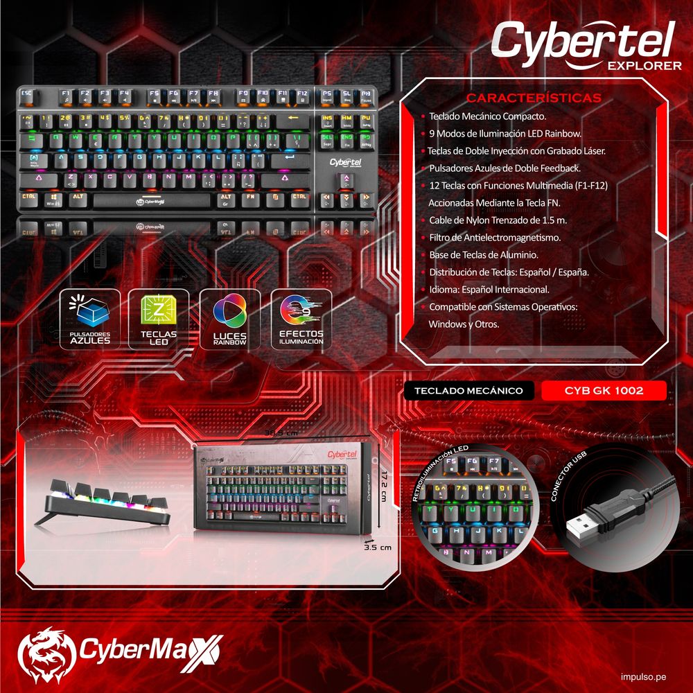 Teclado Gamer Mecánico Rainbow Cybertel Explorer Gk1002 - Promart