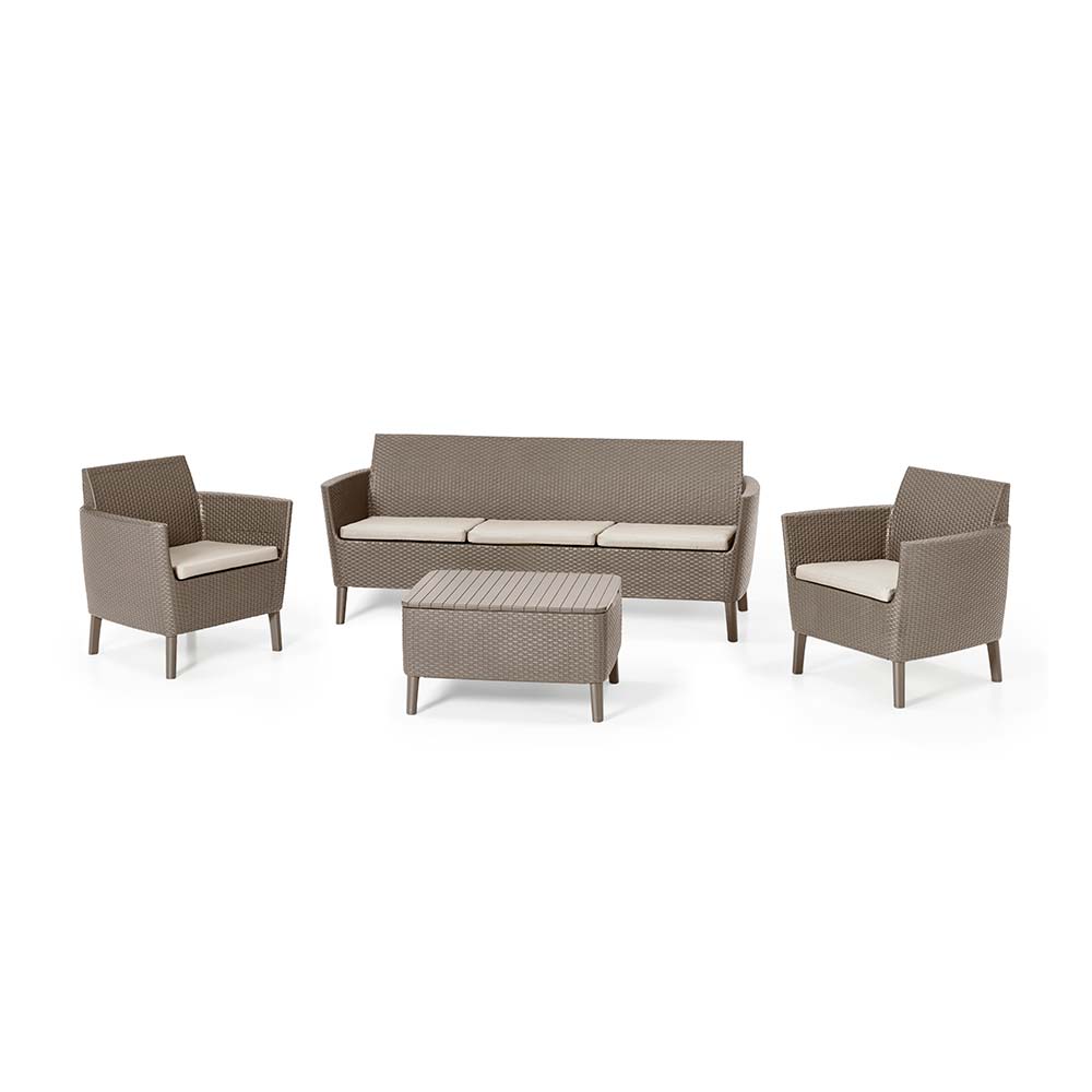 Set de Terraza Salemo Keter: Sofá 3 cuerpos + 2 Butacas + Mesa - Promart