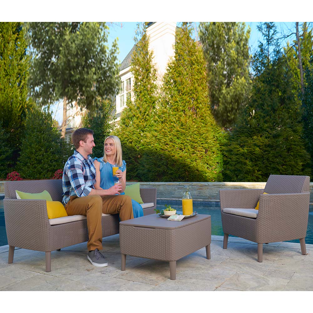 Set de Terraza Salemo Keter: Sofá 3 cuerpos + 2 Butacas + Mesa - Promart