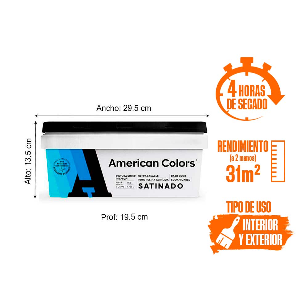 Pintura Latex American Colors Satinado Blanco 1 galón - Promart
