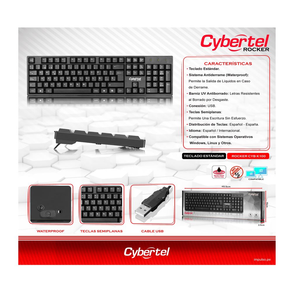 Teclado Cybertel ROCKER - CYB K100 waterproof teclas semi planas - Promart
