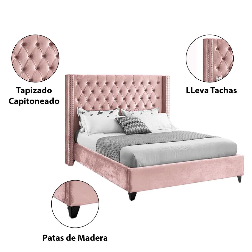 Cama Tapizada Capitoné LeMueble 2 plazas Palo Rosa | Promart.pe - Promart