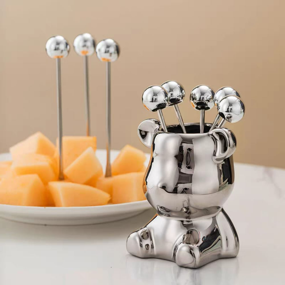 Set De Mini Tenedores Decorativos Para Frutas Piqueos Bear Plateado ...