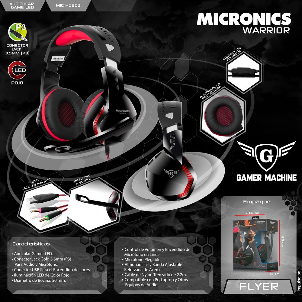 Auricular Gamer Led con Micrófono Micronics Warrior HG803 - Promart