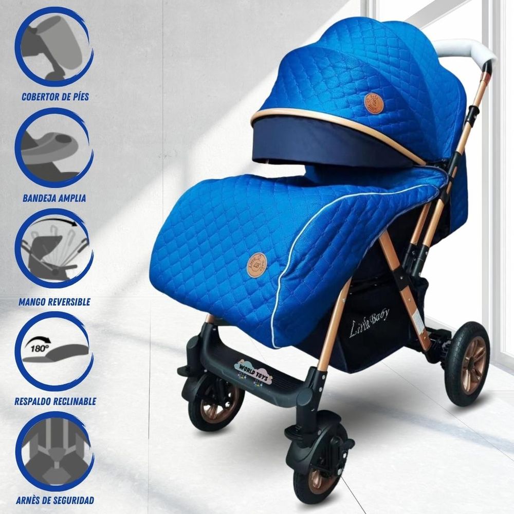 Coche Cuna de Lujo Little Baby Londres Edición Limitada Azul - Promart