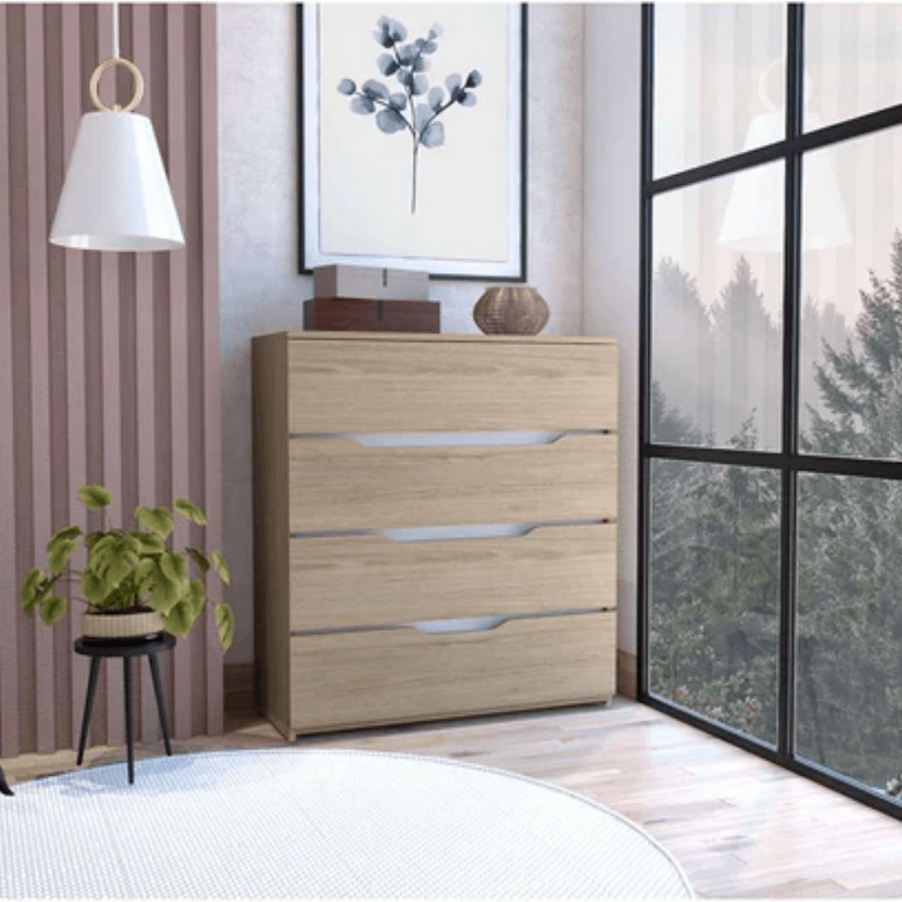Cómoda Zoe 4 Cajones Color Rovere y Blanco Muebles Bonno - Promart