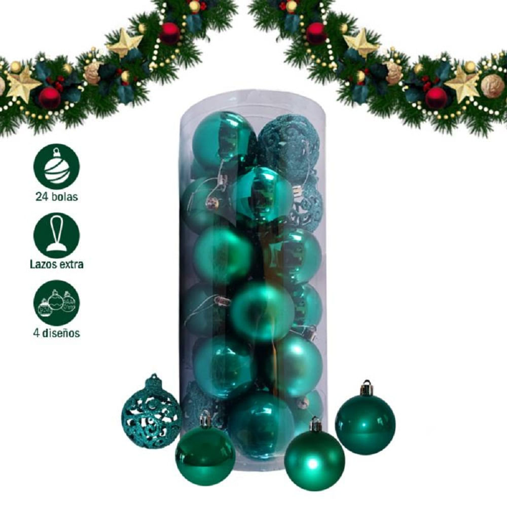 Bolas Navideñas Decorativas Verdes 4 Modelos Box x 24 Und - Promart