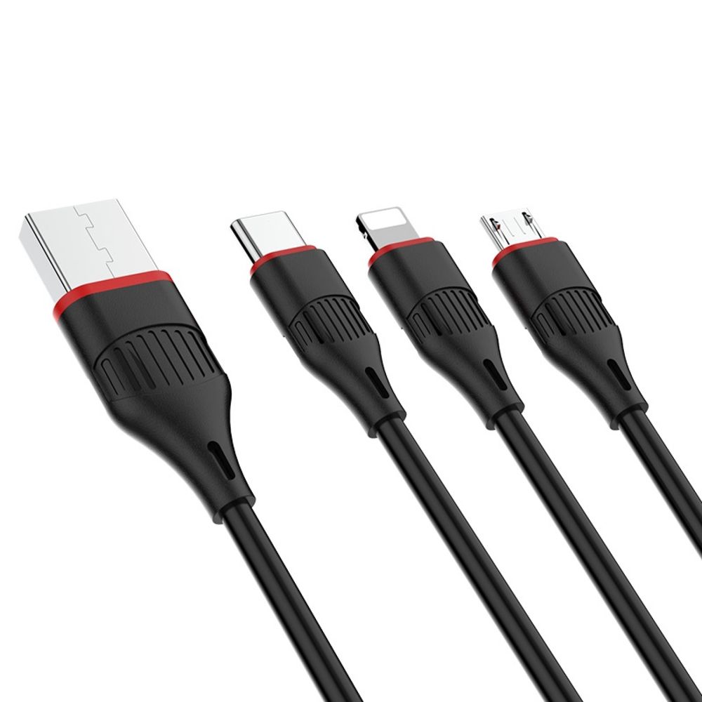 Cable De Carga 3 En 1 Lighting, Tipo C Y Micro Usb Negro / Blanco - Promart