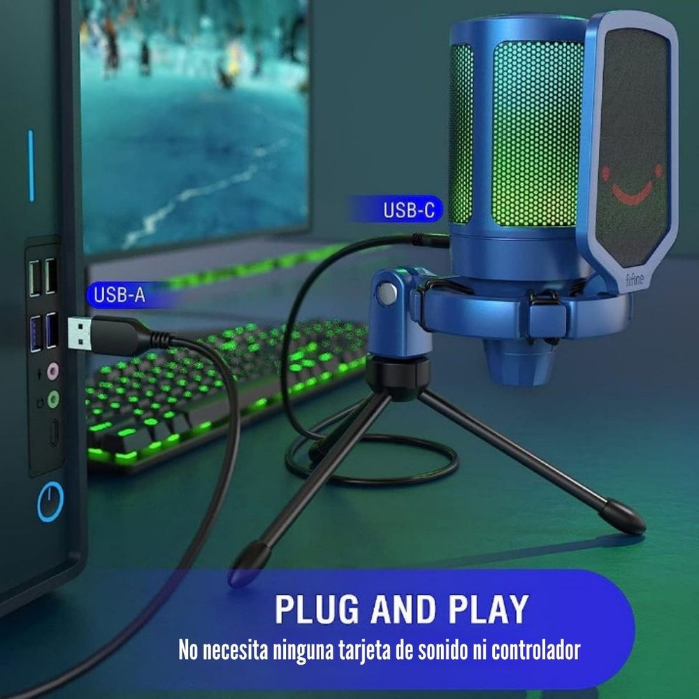 Micrófono Fifine Ampligame A6V RGB USB Cardioide Blue | Promart.pe ...