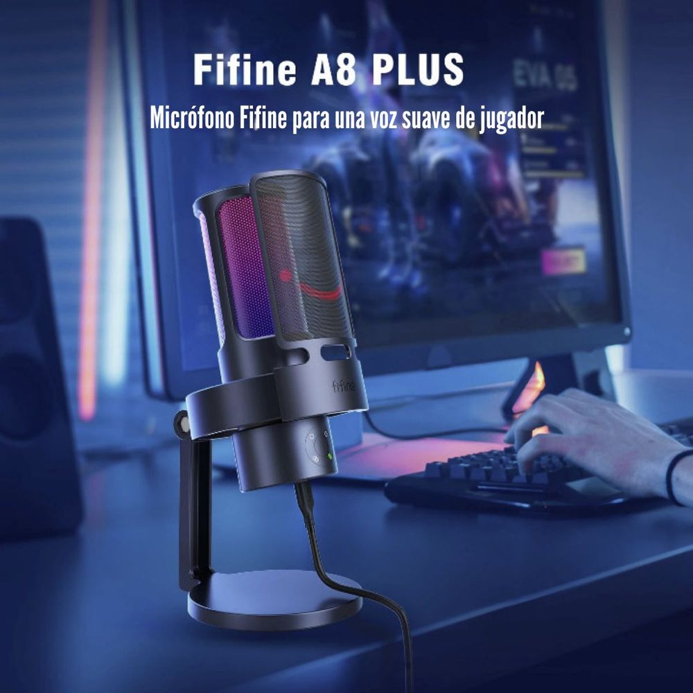Micrófono Fifine Ampligame A8 Plus RGB 4 Patrones Negro - Promart