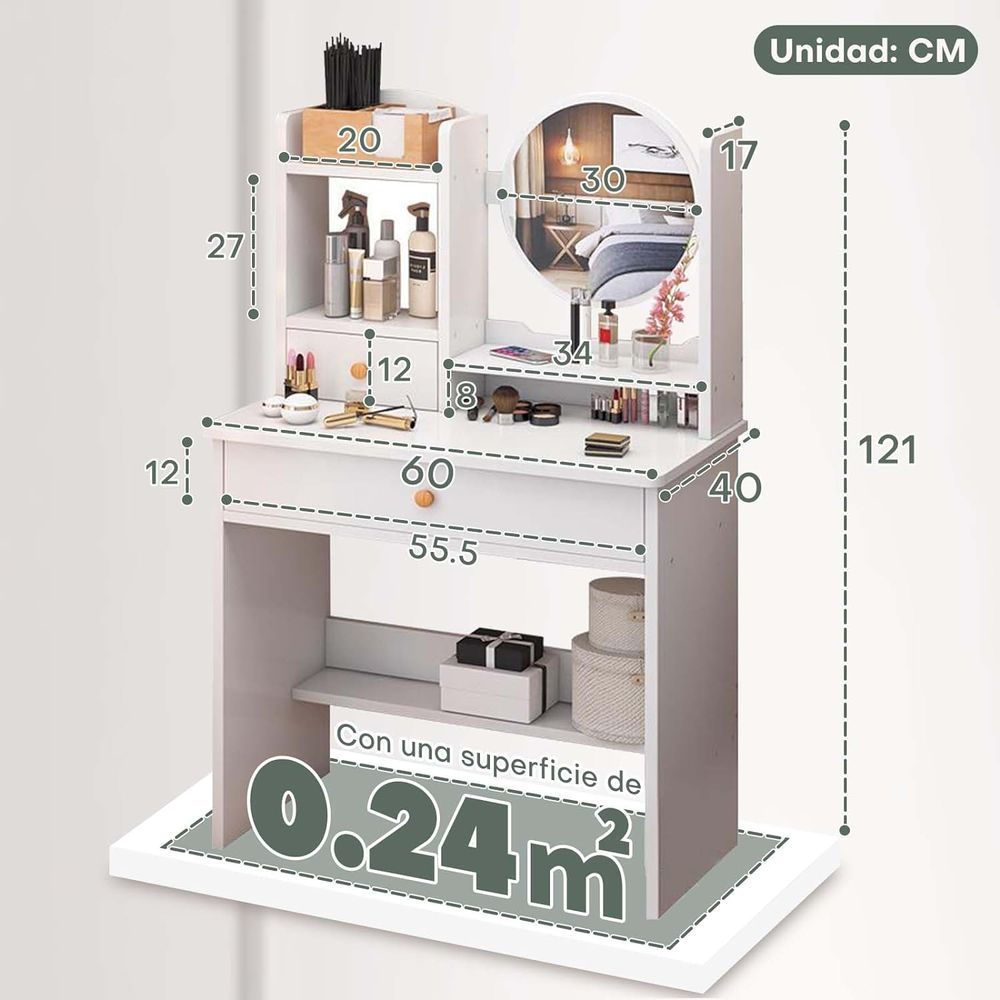Tocador Moderno con espejo Trinidad color Blanco TU MESITA - Promart