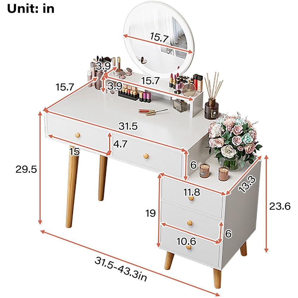 Tocador Moderno Extensible con espejo luces LED Morelia color Blanco TU ...