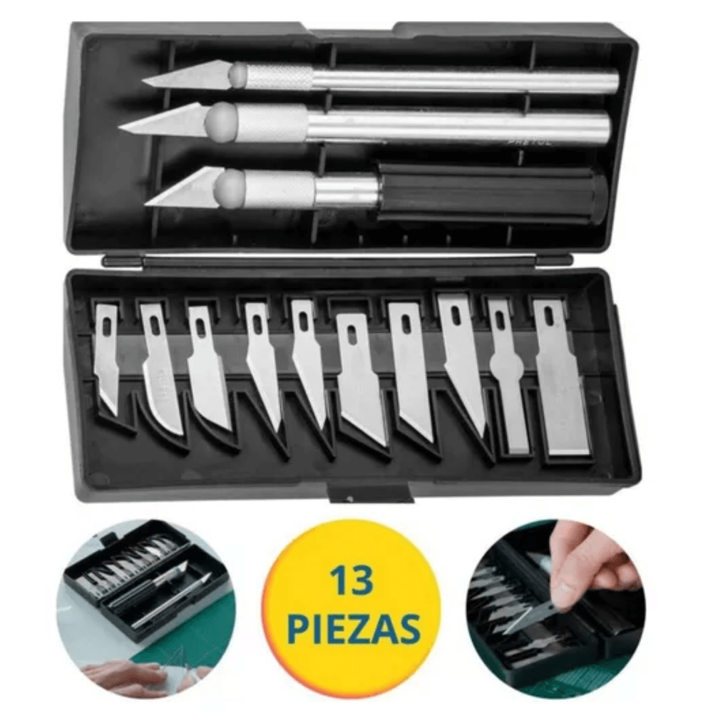 Cúter Juego de Exactos Hobby con Estuche de 13 Piezas Pretul Cuchillas ...