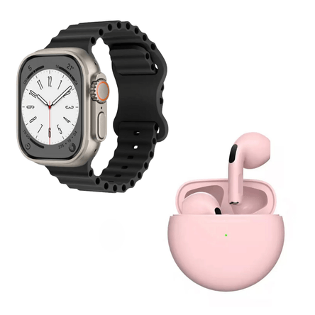 Pack Smartwatch T900 Ultra L Big Negro y Audífonos Pro 6 Rosado - Promart