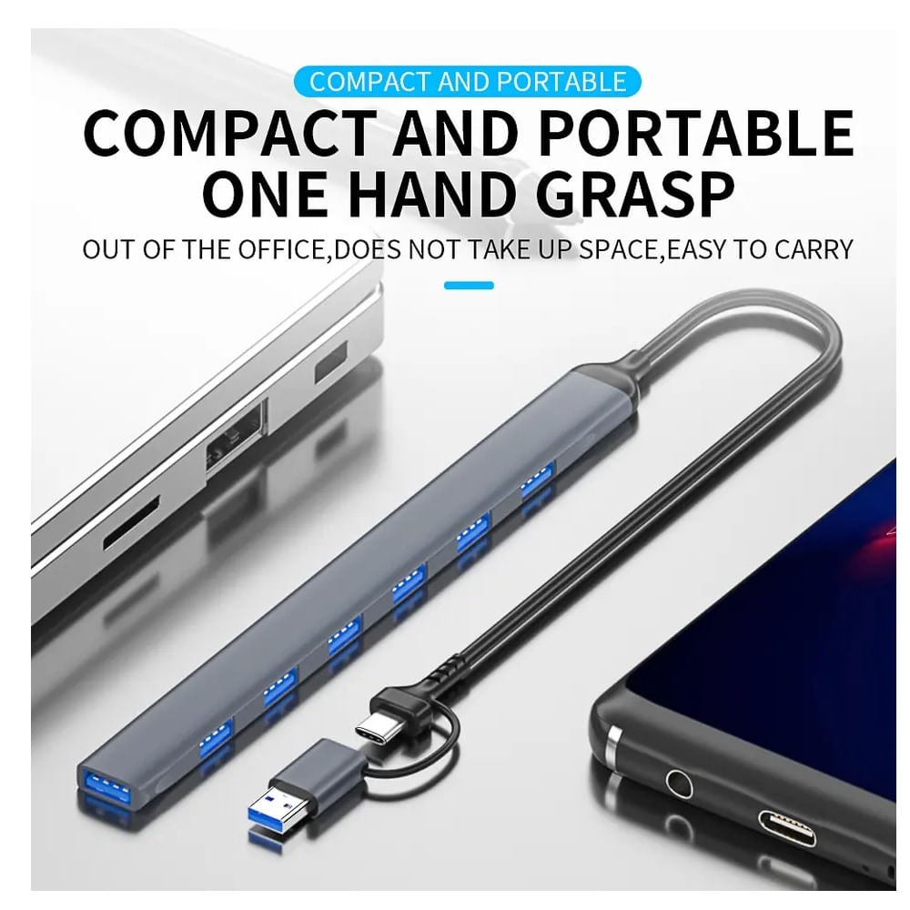 HUB Conector Dual 7 Puertos USB 3.0 de ALUMINIO Compatible con Windows ...