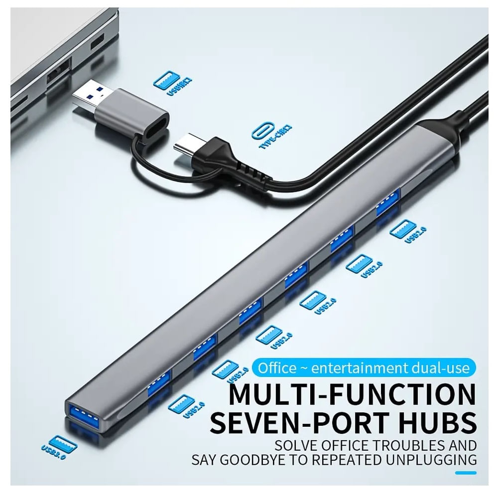 HUB Conector Dual 7 Puertos USB 3.0 de ALUMINIO Compatible con Windows ...