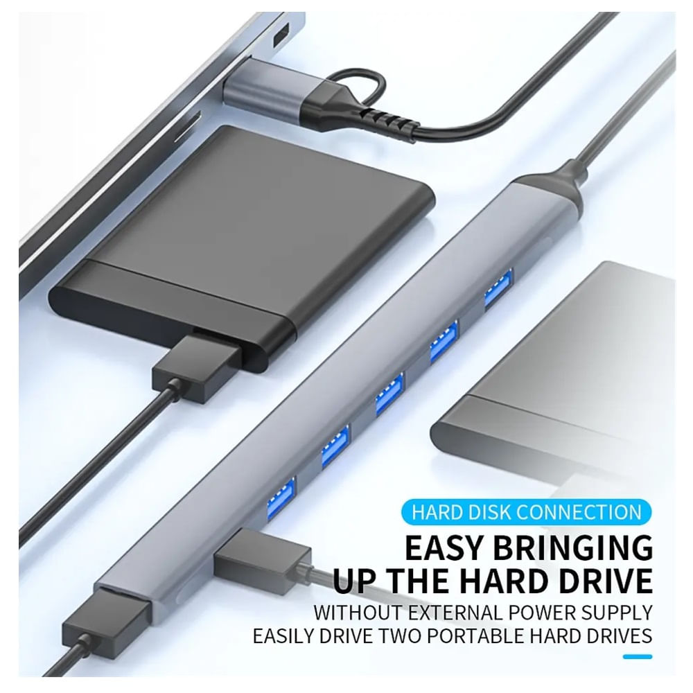 HUB Conector Dual 7 Puertos USB 3.0 de ALUMINIO Compatible con Windows ...