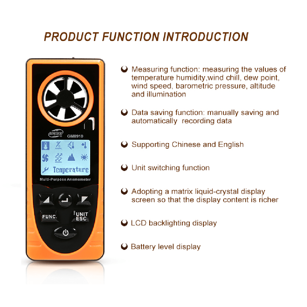 Anemómetro Multiusos Multiparámetro 8 En 1 - GM8910 BENETECH | Promart.pe - Promart