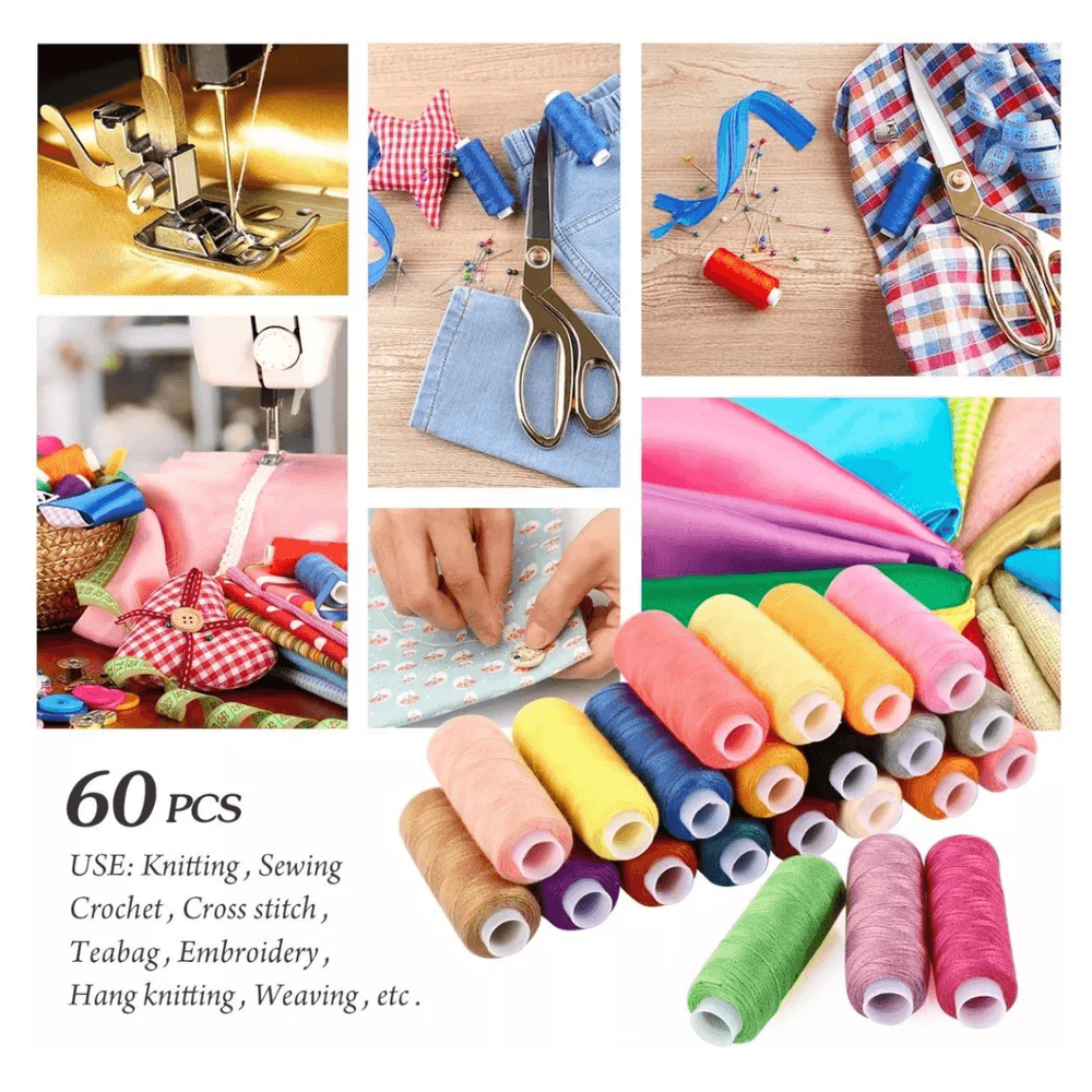 Hilo de Coser 60 Colores 400 Metros por Tubino con 16 Agujas de Coser Y ...