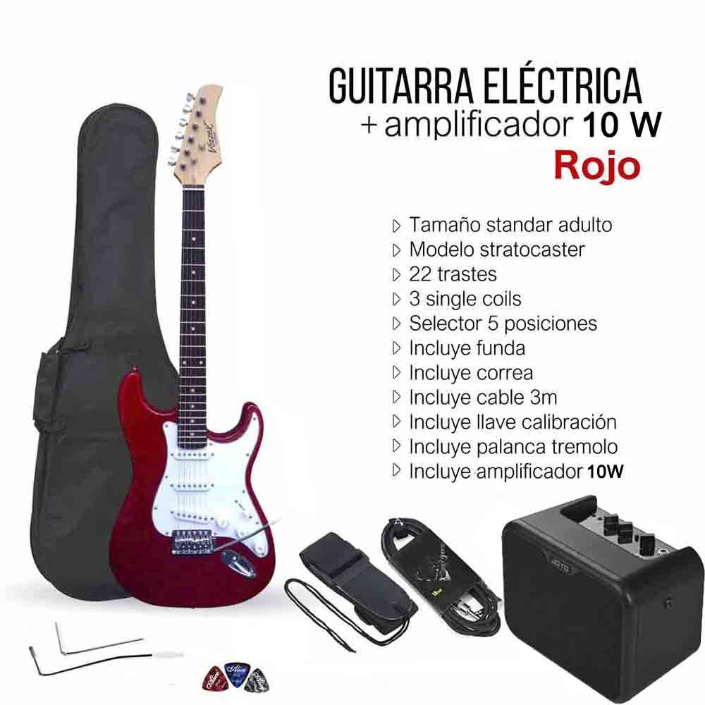 Guitarra Eléctrica Strato Roja con Amplificador Joyo 10W - Promart