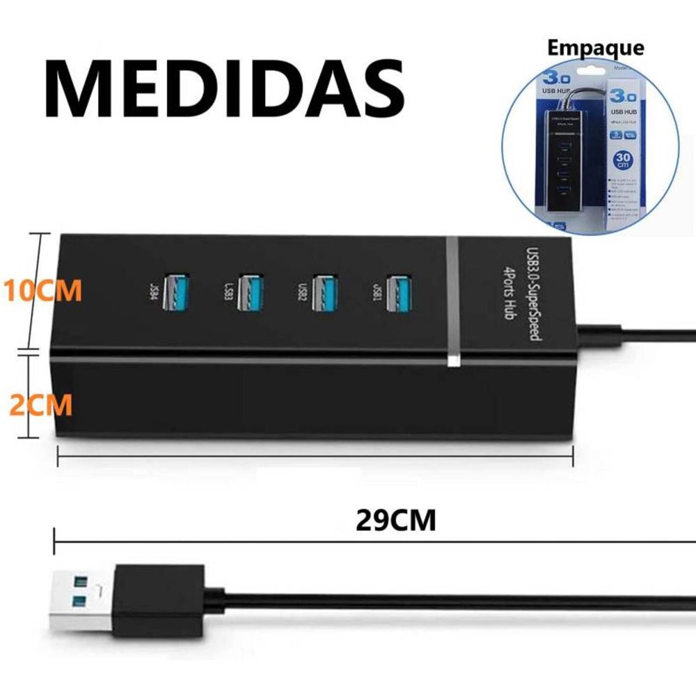 Mini Hub Usb 3.0 De 4 Puertos USB - NEGRO - Promart