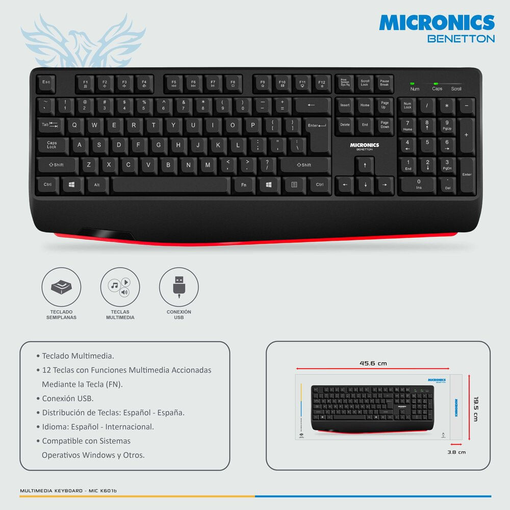 Teclado Multimedia Bluetooth Benetton Black Mic K601b Micronics - Promart