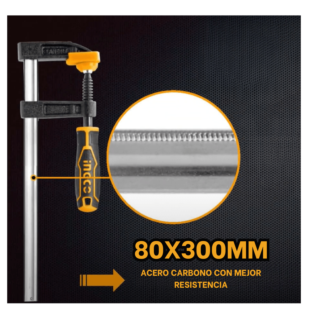 Pack x2 Prensa Sargento Tipo F 80 x 300 MM Industrial Ingco HFC020802- x2 - Promart