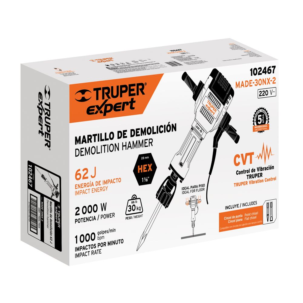 Martillo Demoledor Hexagonal 2000W 62 Joules Truper Expert 102467 ...