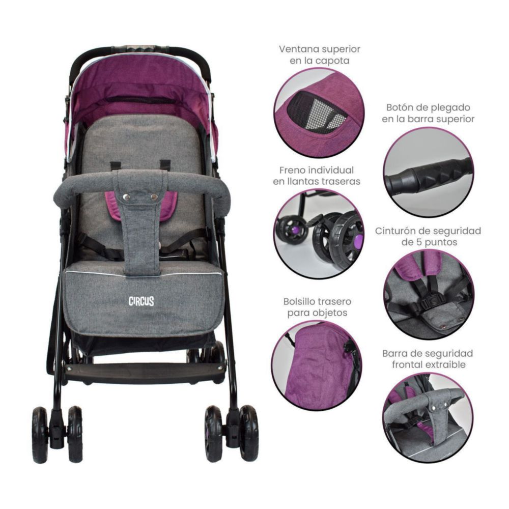Coche De Paseo Para Bebe Circus Rosado - Promart
