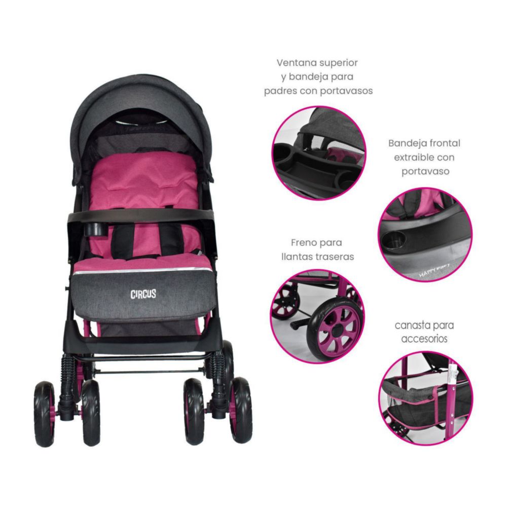 Coche Multiposiciones Para Bebe Circus Rosado - Promart