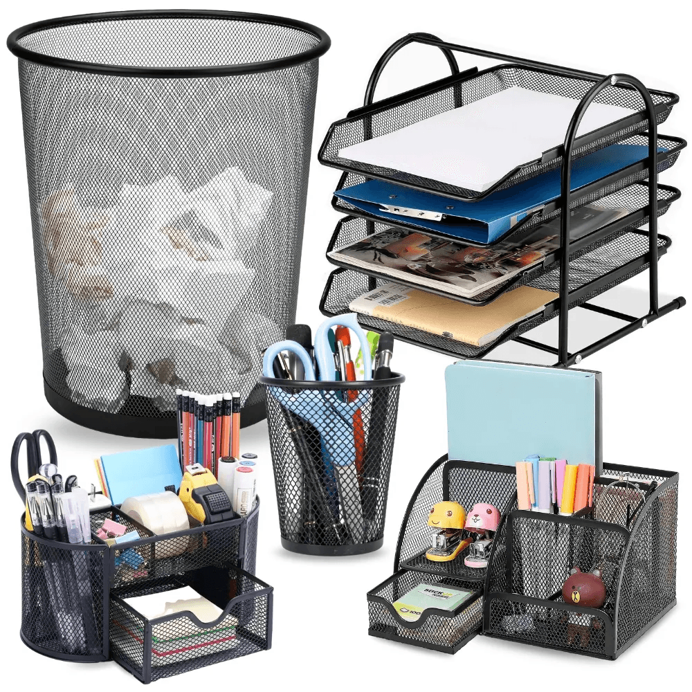 Set Organizador de Escritorio Oficina Librero Papelera Negro 5 Piezas ...