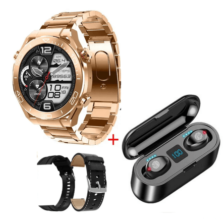 Pack Smartwatch HW5 Ultimate Dorado Triple Correa Amoled y Audífonos F9 ...