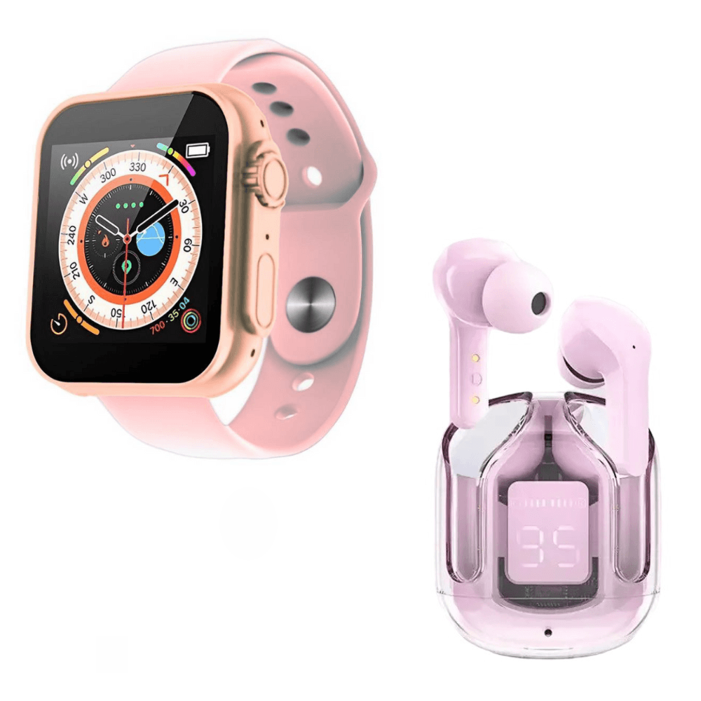Pack Smartwatch D20 Ultra Rosado y Audífonos Air 31 Rosado - Promart