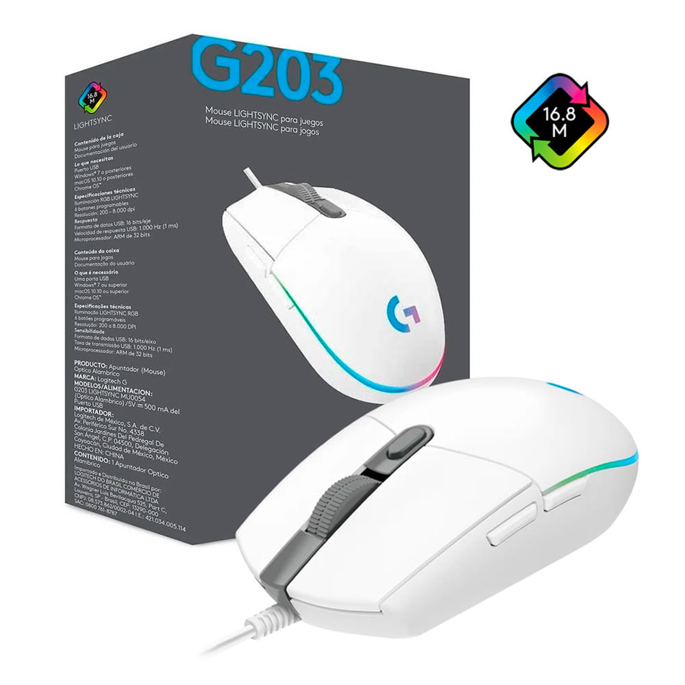 Mouse Logitech G203 Lightsync RGB Blanco | Promart.pe - Promart