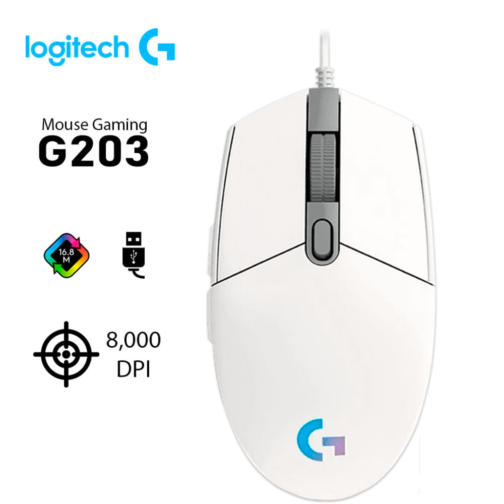 Mouse Logitech G203 Lightsync RGB Blanco | Promart.pe - Promart